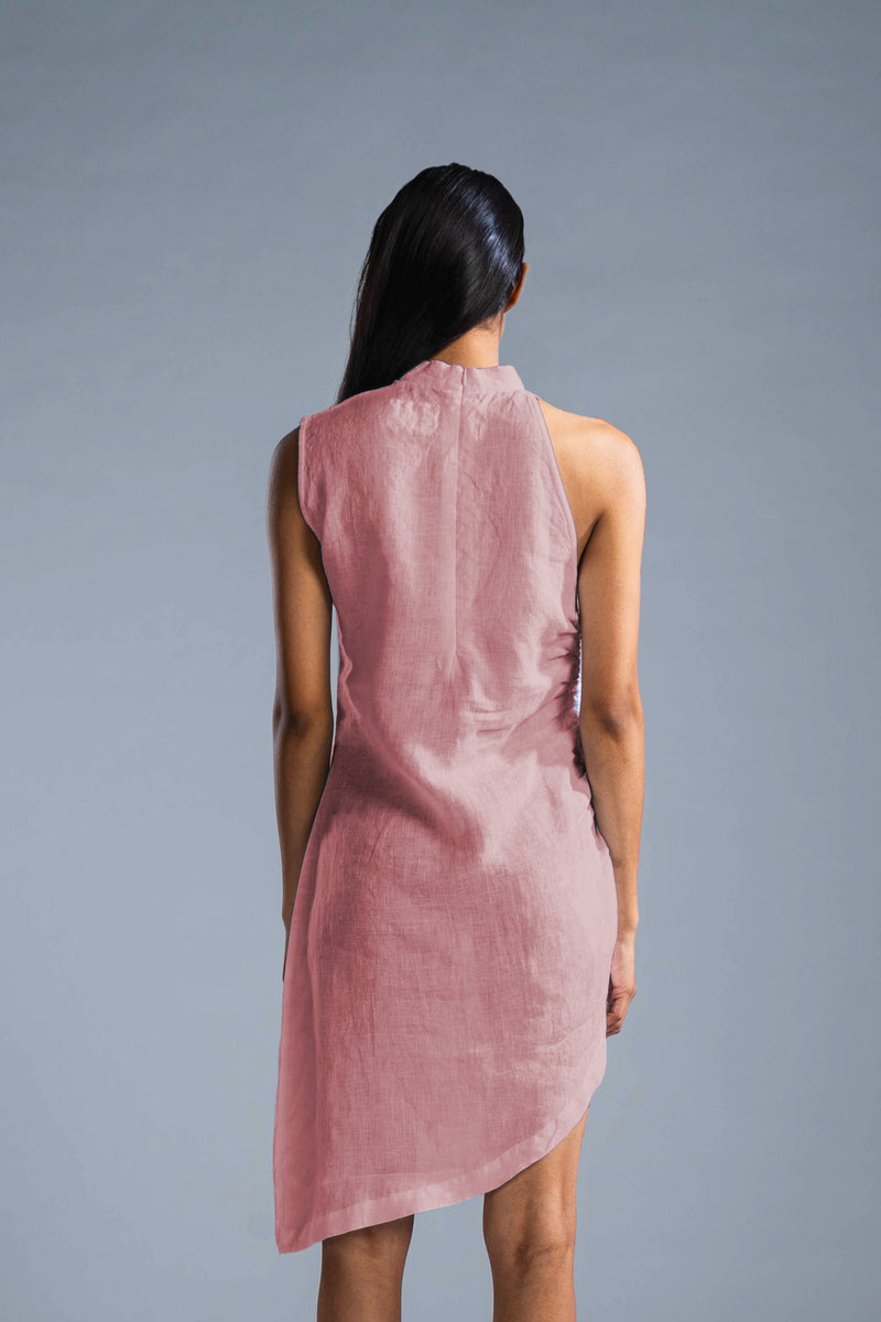 Women's Dusky Pink Organic Linen Draped Slit Dress – Primal Gray