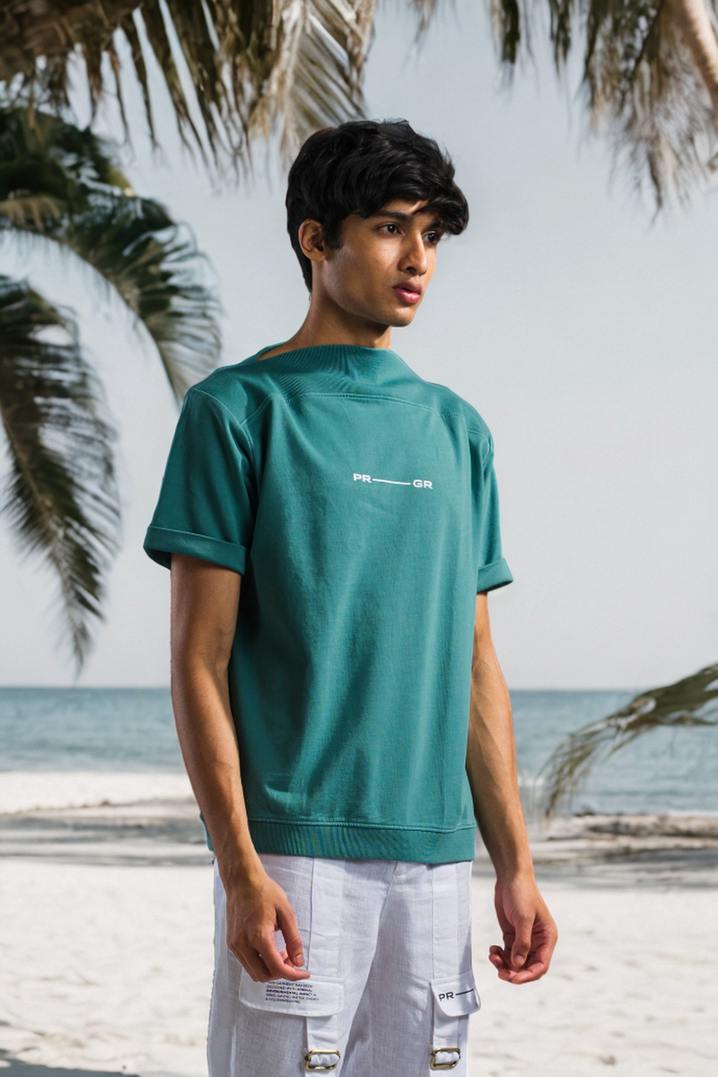 Men's Rib Neck Cotton Sea Blue T-shirt | Half Sleeve | Premium Comfort ...