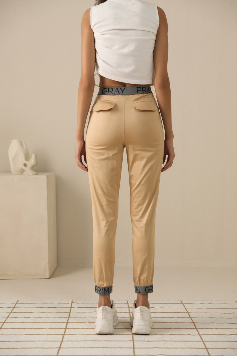 Women's Beige Cotton Chino Joggers - Stylish & Comfortable