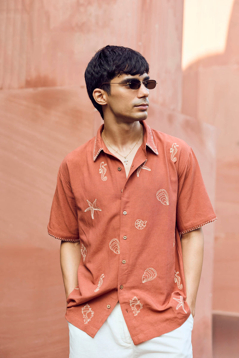 Sandy Shore Shirt for Men | Casual Embroidered Coastal Casual Shirt