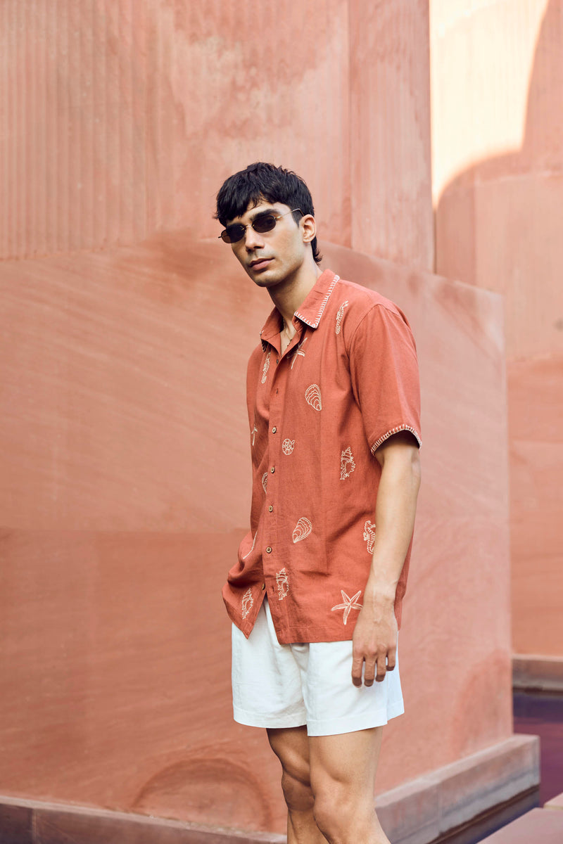 Sandy Shore Shirt for Men | Casual Embroidered Coastal Casual Shirt