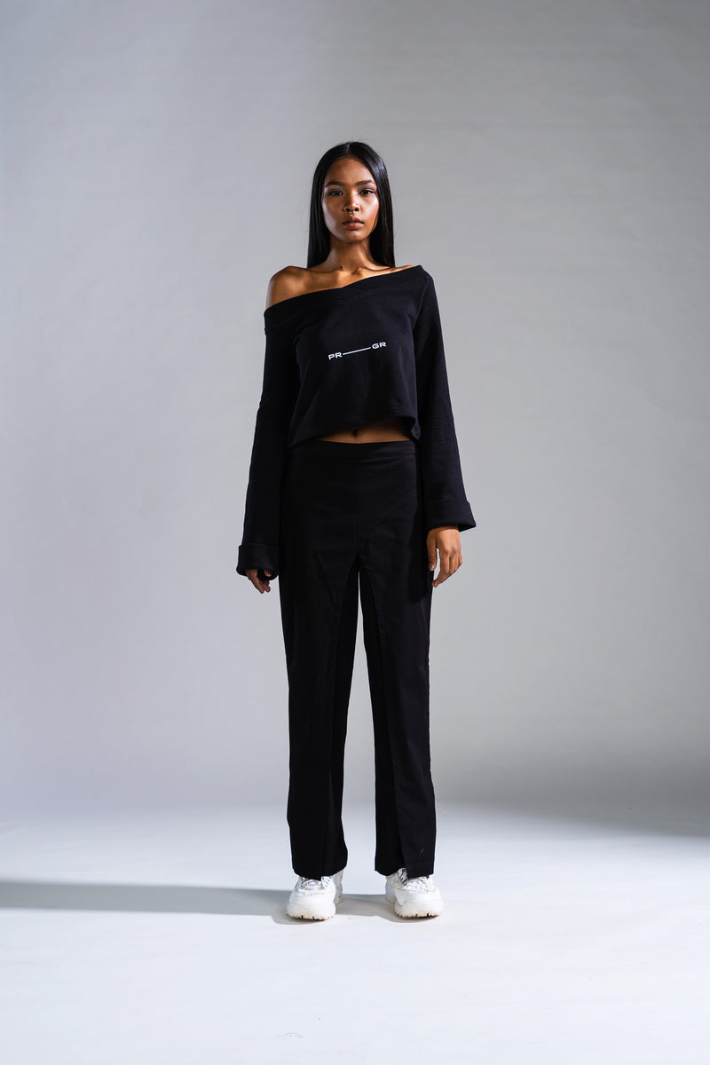 Women's Black Dropped Shoulder Top [Stylish & Comfortable] – Primal Gray