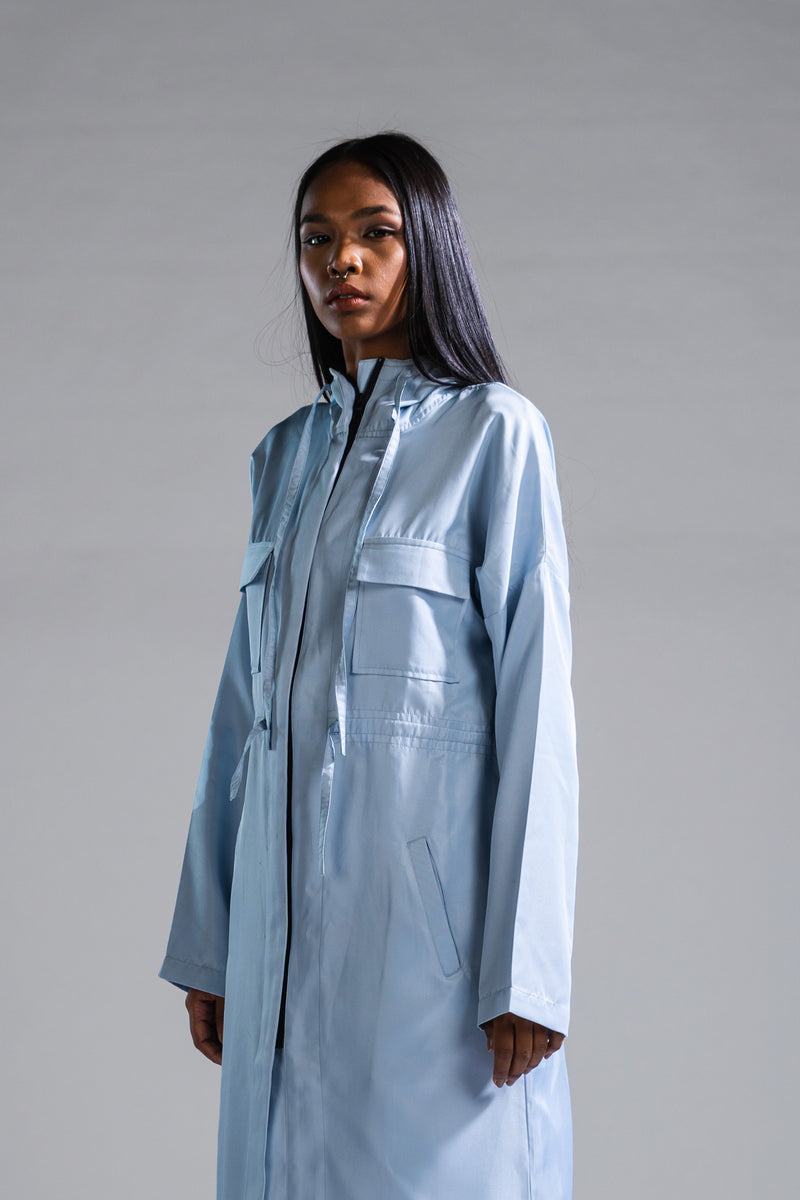Sleek & Chic Recycled Polyester Blue Raincoat | Comfortable Fit ...