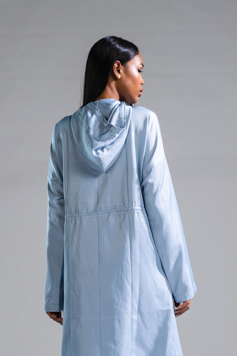 Sleek & Chic Recycled Polyester Blue Raincoat | Comfortable Fit ...